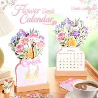 Quality 3D Desk Calendars With Die Cut Floral Design And Wooden Stand For Office Decor for sale