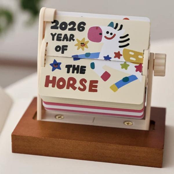 Quality Hand-Crank Mechanical Flip Desk Calendars With Wooden Stand For Office Decor for sale
