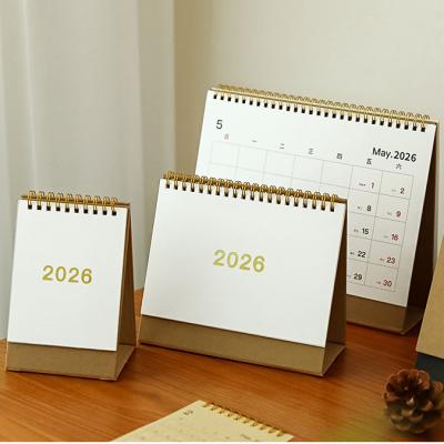 China Minimalist Kraft Paper Desktop Stand-Up Calendars With Wire-O Binding for sale