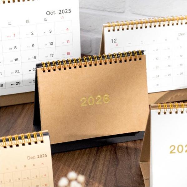 Quality Minimalist Kraft Paper Desktop Stand-Up Calendars With Wire-O Binding for sale