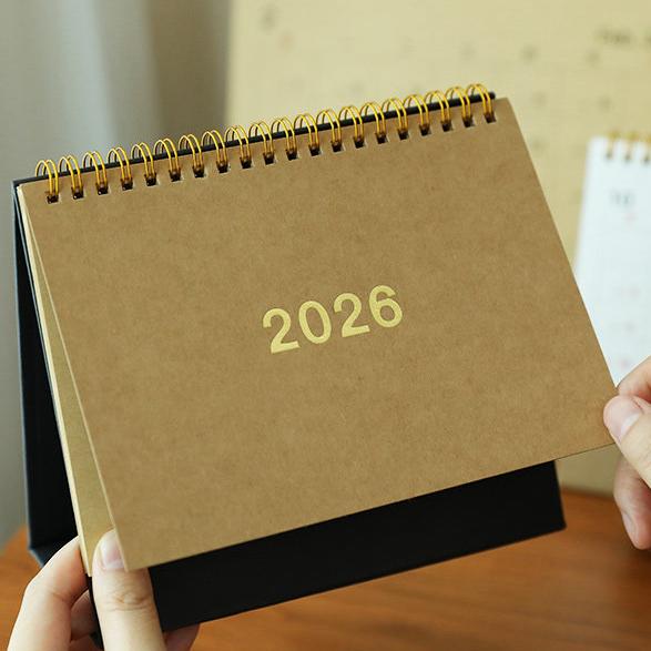 Quality Minimalist Kraft Paper Desktop Stand-Up Calendars With Wire-O Binding for sale
