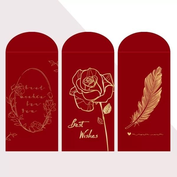 Quality Red Envelopes With Gold Foil Rose And Feather Designs For Gift Packaging for sale