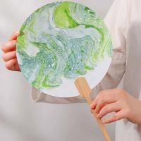 Quality Marbled Paint Art Round Paper Hand Fans With Wooden Handles For Cultural Gifts for sale