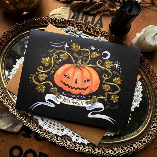 Quality Halloween Pumpkin Illustration Greeting Cards With Envelopes For Seasonal Gifting for sale