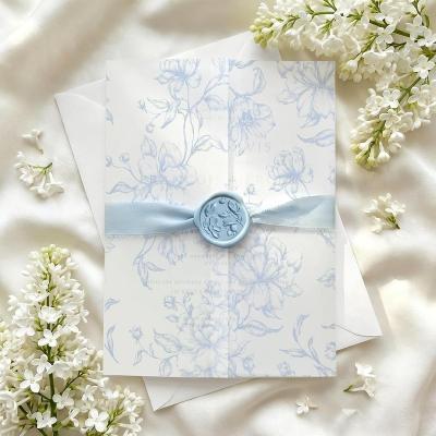 China Custom vellum jacket wedding invitation cards with wax seal and ribbon for sale