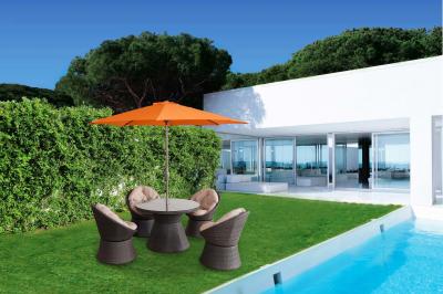 China Hormel patio conversation round dining table and chair set synthetic rattan outdoor furniture with umbrella for sale