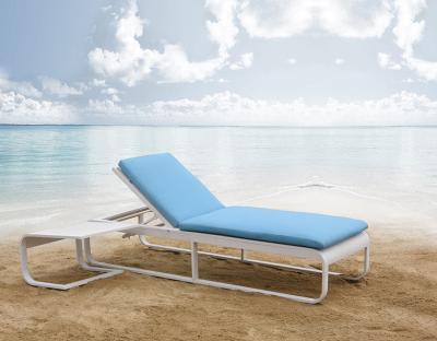China waterproof blue relaxing recliner outdoor chaise lounge chair and table malaysia Aluminium Garden Rattan sunlounger for sale