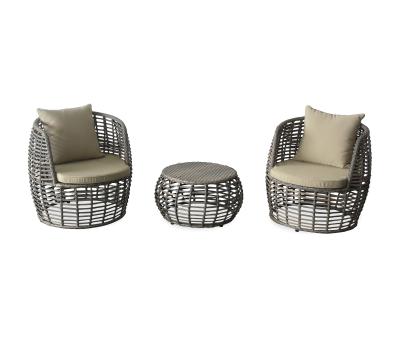 China Hormel PE rattan woven round patio balcony one table and two chairs set Garden chair outdoor chair for sale