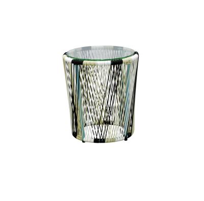 China Hormel outdoor furniture Spraying aluminum frame Round rope weaving with 8mm tempered glass table top side table for sale