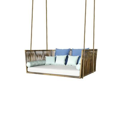 China Hormel large size outdoor furniture wicker reclining swing sun bed rattan hammock hanging chair for sale