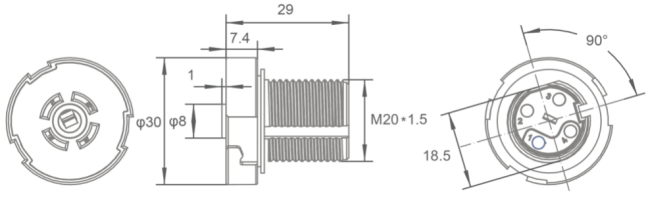 JL-700W Zhaga Socket product dimensions diagram