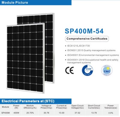 China 400 Watt Mono Solar Panel Flexible Monocrystalline Silicon PV Module for sale