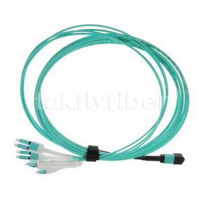 China 12F Fiber Optic Harness MPO-LC Uniboot MPO Breakout Patch Cable, Plenum (OFNP), 0.35dB Max. for sale