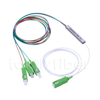 China 1x3 Fiber Optic PLC Splitter 0.9mm Mini Steel Tube SC APC Blockless SM G657A1 for sale