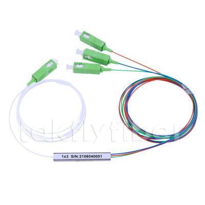 China 1x3 Fiber Optic PLC Splitter 0.9mm Mini Steel Tube SC APC Blockless SM G657A1 for sale