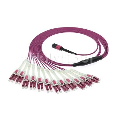 Κίνα 24 πυρήνες MPO στο ιώδες σακάκι 12 LC διπλό Uniboot Patchcord LSZH οπτικών ινών LC OM4 προς πώληση