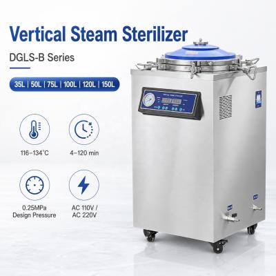 China Cenlee OEM Industrial Laboratory Glassware Processing 35L-150L 116-134C Digital Control Spiral-type Vertical Steam Sterilizer for sale