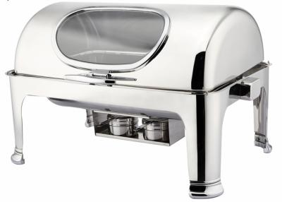 China Stainless Steel Rectangular Roll Top Chafing Dish Set With 2 x 4.0Ltr Soup Bucket Optional Visual Windowed Lid for sale