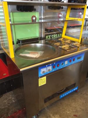 China Single Pan Fried Rolled Ice Cream Machine With 6 Pcs Topping Container for sale