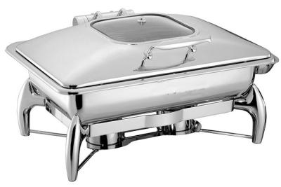 China Hydraulic Glass Windowed Lid Stainless Steel Chafing Dish Full Sized 9L for sale