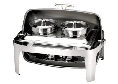 China Stainless Steel Rectangular Roll Top Chafing Dish Set With 2 x 4.0Ltr Soup Bucket Optional Visual Windowed Lid for sale