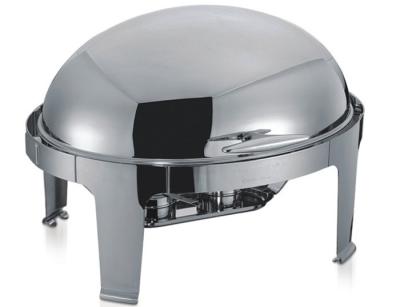 China Stainless Steel Oval Roll Top Chafing Dish W/ 6.8L Oval Food Pan W/ Fuel Holder Lid Fully Open at 180° for sale