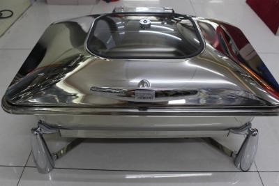 China Rectangular Stainless Steel Cookwares with Glass Window Mechanical Hinge Lid / Hydraulic Induction Chafing Dish for sale
