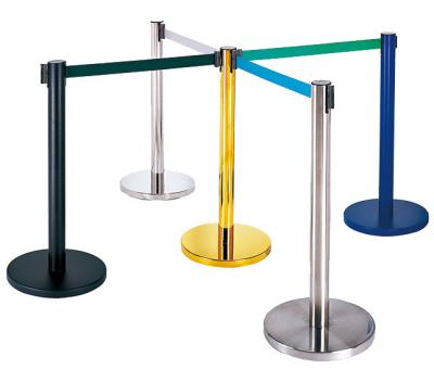 China Retractable Belt Type Railing Stand Stainless Steel Crowd Control / Guidance Stanchion with Dia.32CM Wide Weighted Base for sale