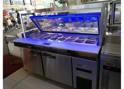 Cina Tabella refrigerata porta blu della preparazione del panino di Ray 2 con il fan di vetro del coperchio che si raffredda/congelatore di frigorifero commerciale di Antivari di insalata in vendita