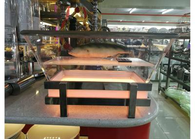 China RGB LED Ice Tray with Draining Plate, Transparent Acrylic Seafood Salmon Buffet Display Station for sale