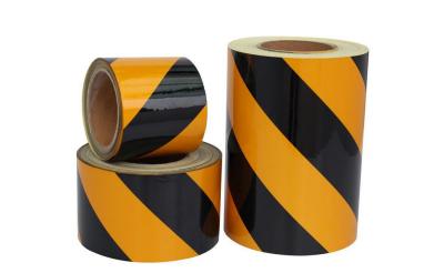 China Reflective Hazard Warning Tape Reflective Sheeting Barrier Caution Tape Reflective Sticker Black Yellow for sale