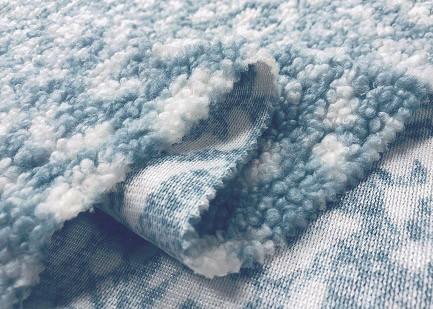 340GSM 100% Polyester Velvet Fabric Circle Fleece Loop Blue And White