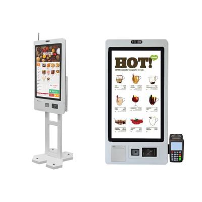 21.5 23.8 27 32 Inch Floor Standing Wall Mounted Self Ordering Payment Kiosk With QR Code Scanner 80mm Thermal Printer