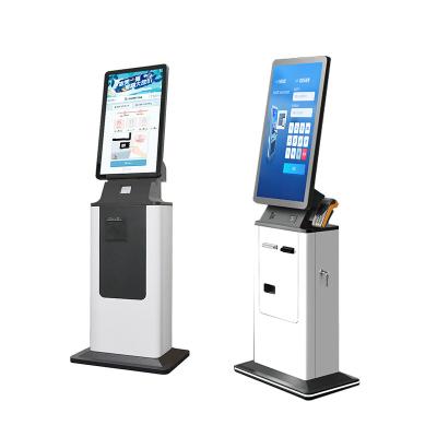 China Self Service Payment Kiosk Floor Stand Hotel Touch Screen Cash Acceptor Passport Scanner Card Dispenser Self Check in Kiosk for sale