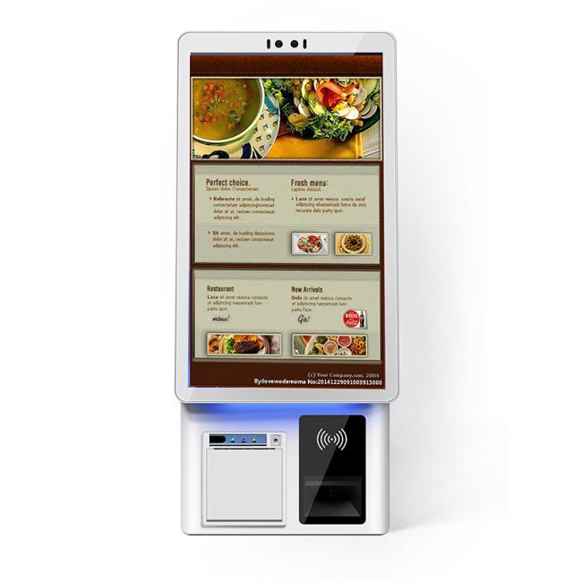 Self-service kiosk in restaurant setting