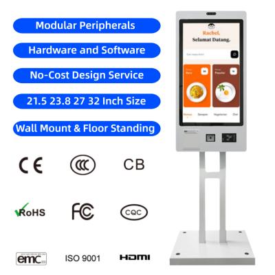 China OEM ODM Wall Mount Restaurant Payment Kiosk Terminal Capacitive Touch Screen Self Service Receipt Printer Ordering Kiosk for sale