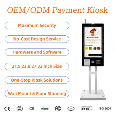 China Wall Mount Restaurant Self Service Order Checkout Payment Kiosk 21.5 Inch Touch Screen Receipt Printer Ordering Kiosk Solution for sale