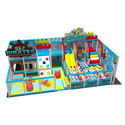 China Kids Theme Park Plastic Playground with Small Size Slide Net and Trampoline Element Playground Equipment in Indoor Playground for sale