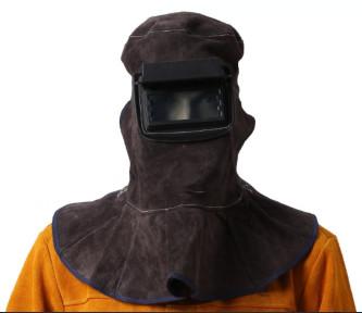 China Comfortable brown cowhide split leather welding mask with welding hood for splash proof and heat resistant for sale