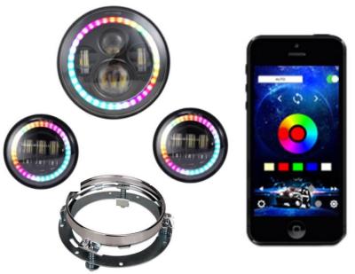 China 4x4 7 inch round 45W h4 bluetooth led lights rgb LED headlight for Jeep Wrangler JK for sale