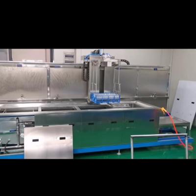 China 4 Tank Automatic Feeding Ultrasonic Cleaning Line Automatic Ultrasonic Cleaner With Reciprocating Air Knife Drying for sale