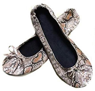 China Colorful Fake Snake Skin Travel Ballet Flats PU Shoes in a Purse for Women for sale