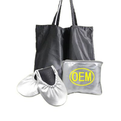 China Wedding Club Silver Dancing Shoes for Women Foldable Ballet with Expandable Tote Bag OEM Factory for sale