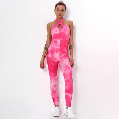 Sexy cross-tie-dyed back yoga suit women's fitness bubble multi-colored Onesie