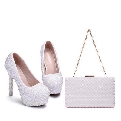 China Pearls Extreme High Heels Women's Pumps Matching Handbag Sets for sale