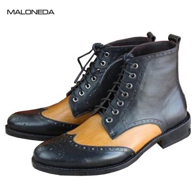 China Bespoke good quality pure Handmade lace up goodyear boots genuine leather brogue style for men EUR size 37-48 for sale