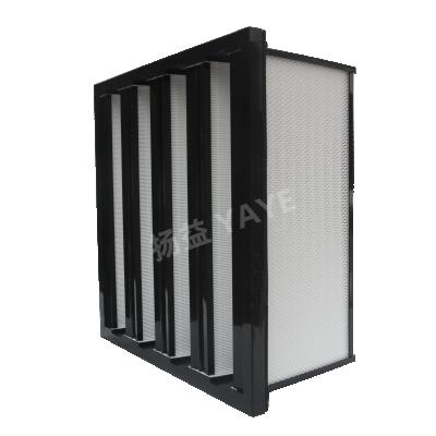 China 12 Pleats V Bank Air Filter Fiberglass HVAC Panel Filter With Galvanized Steel Frame for sale
