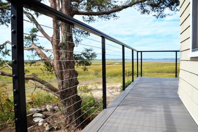 China Black wire cable railing with square ss316 baluster wooden top handrail for sale for sale