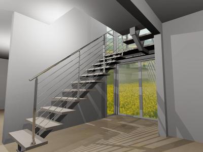 China Stainless steel center stringer straight solid wood staircase with glass balustrade for sale