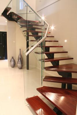 China Compound building straight staircase with solid wood tread customized size for sale